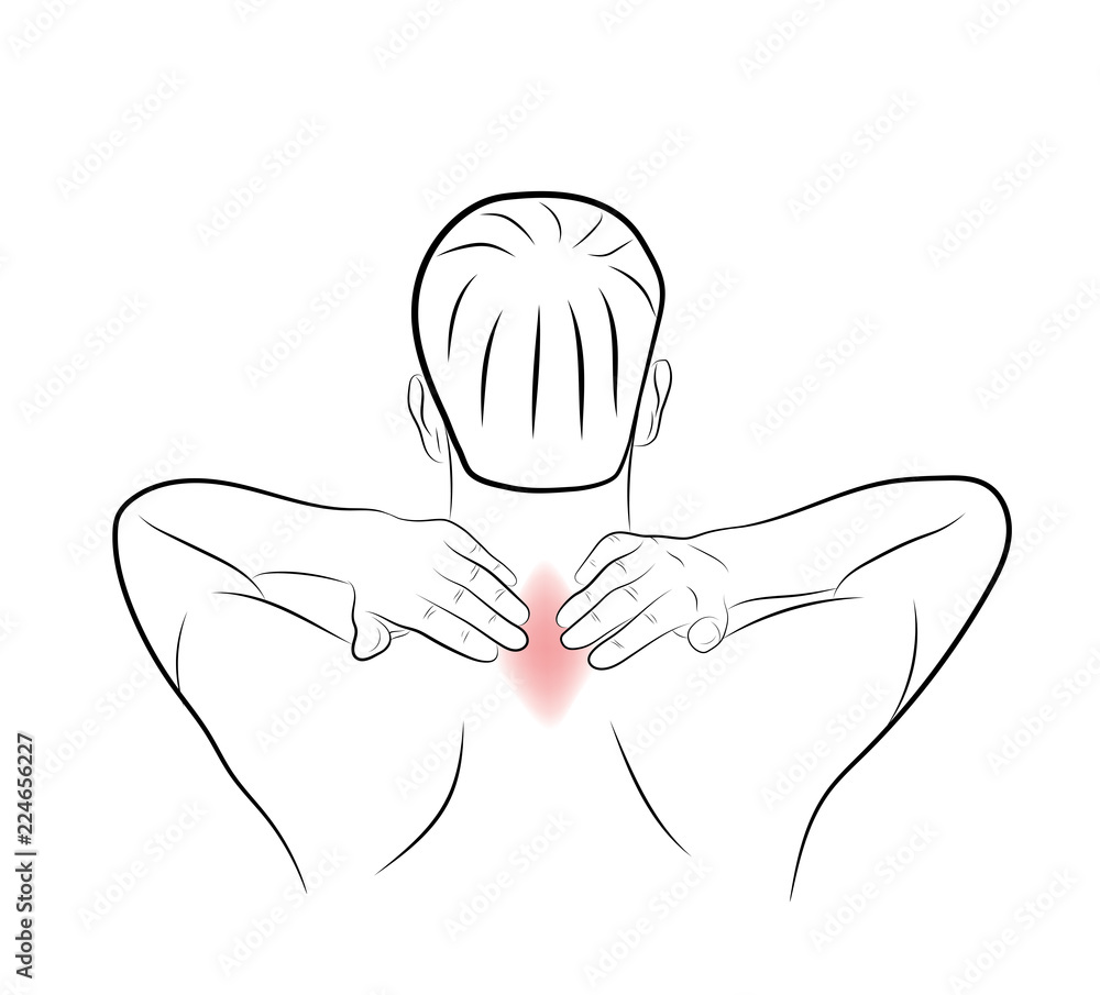 pain in the neck. self-massage of the neck. vector illustration. Stock ...