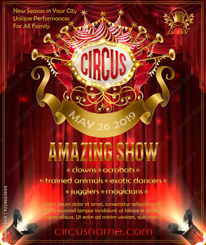 Vector advertising poster for circus amazing show, invitation to cirque ...