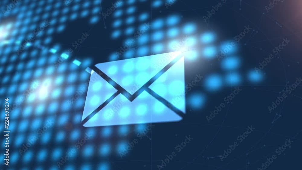 email address mail letter icon animation blue digital world map ...