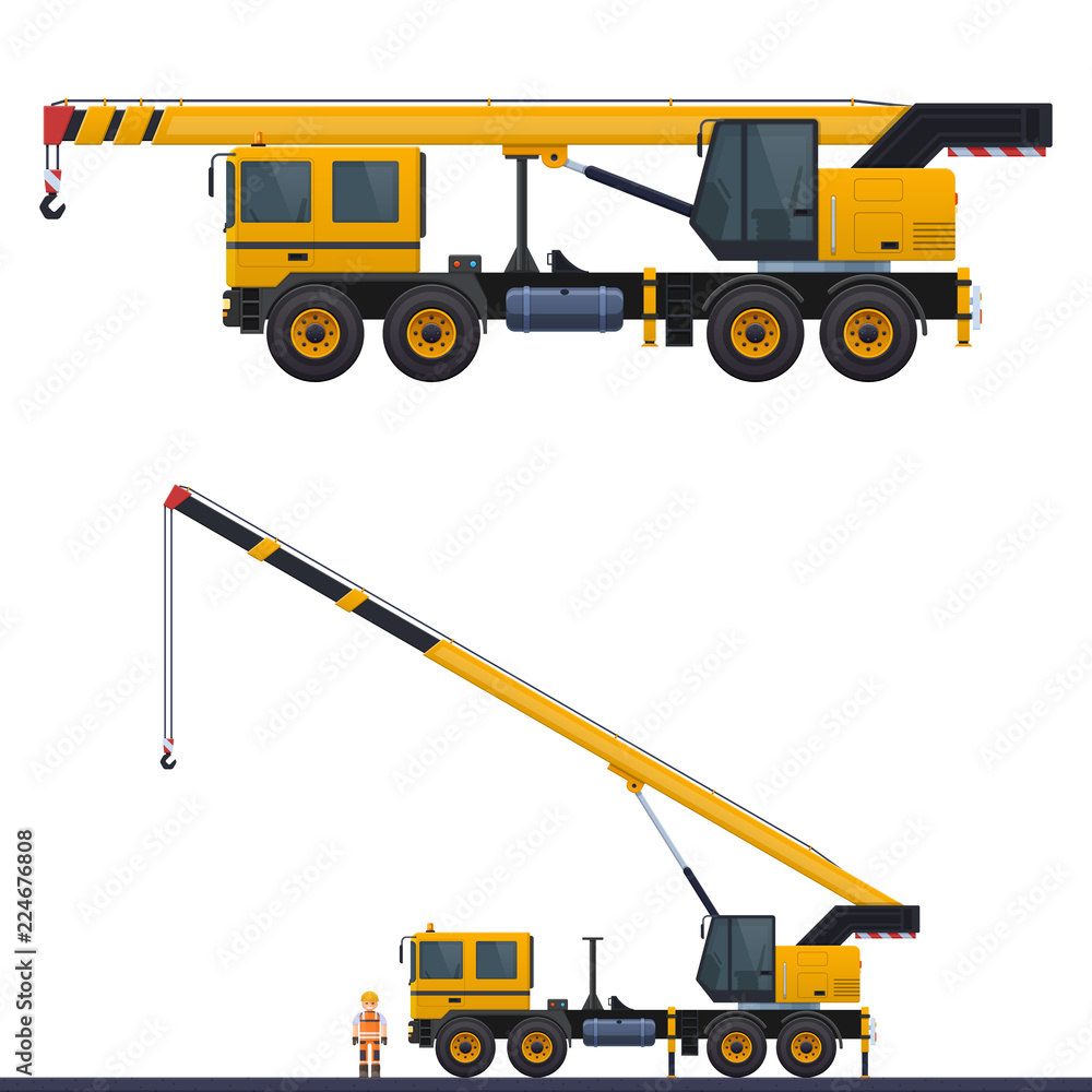 Vector mobile crane, illustration of a mobile crane with a raised tower ...