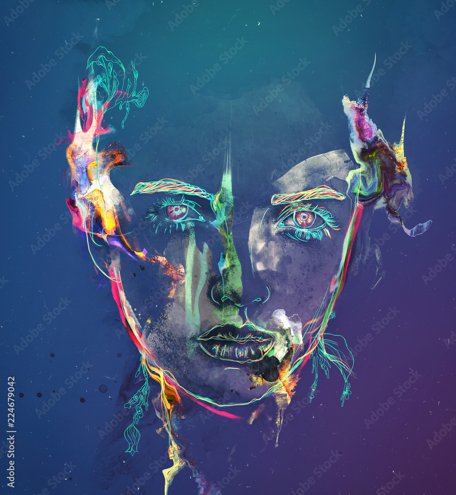 Colorful female portrait Stock Illustration | Adobe Stock