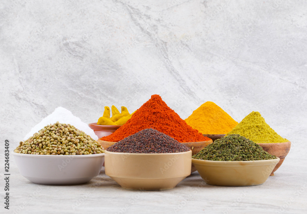 Indian Spices Collection Also Called Red Chili Powder, Turmeric Powder ...
