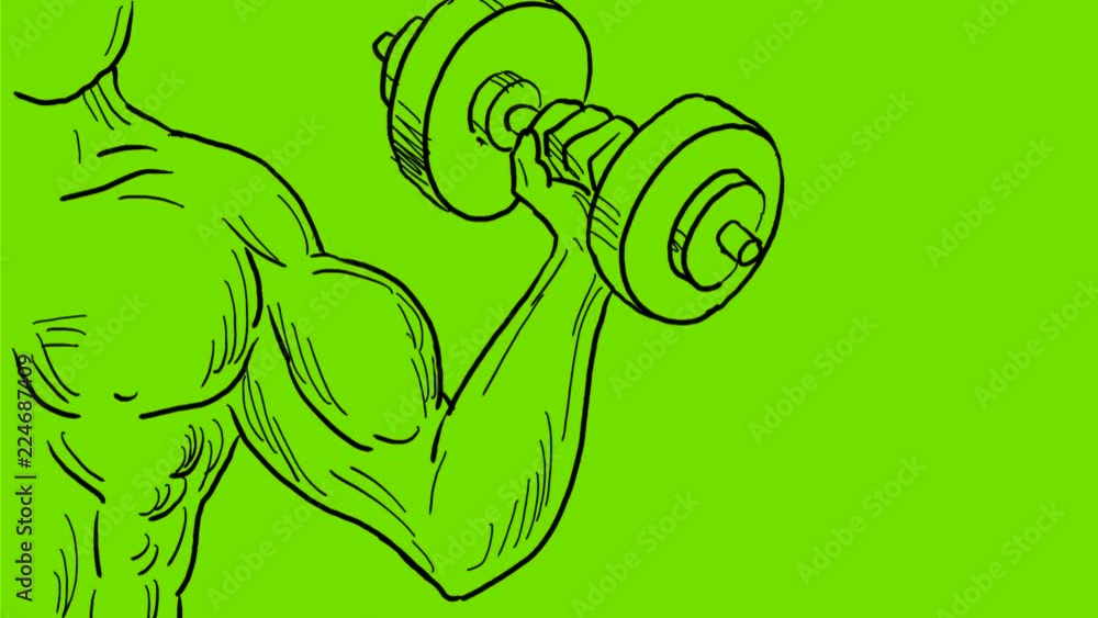 2d Animation motion graphics showing drawing of a muscled human arm ...