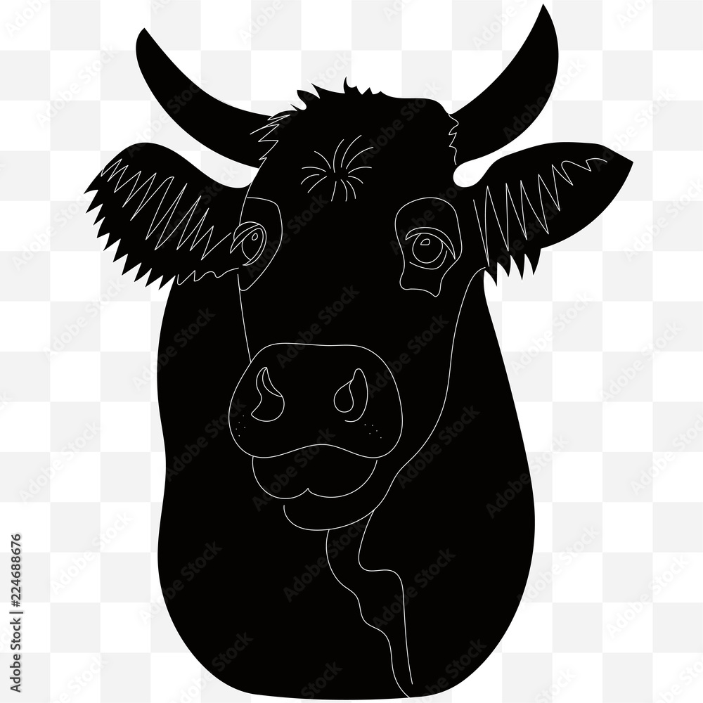 Irish angus, red angus, cow in black silhouette with white lines on a ...