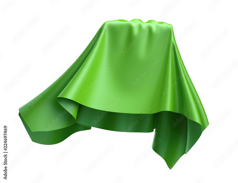 3d render, abstract flying cloth, fresh green, unveil, dynamic falling ...