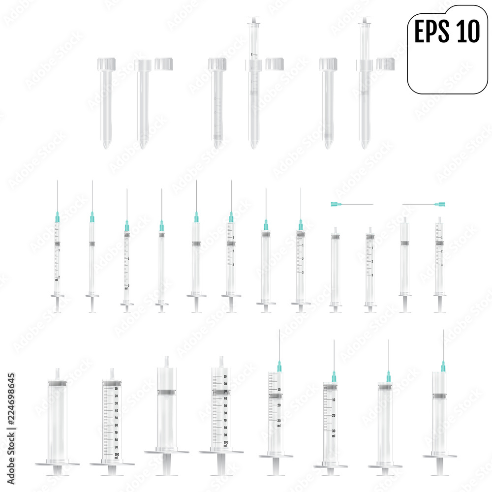 Medical syringe illustrations set. Realistic syringe collection ...