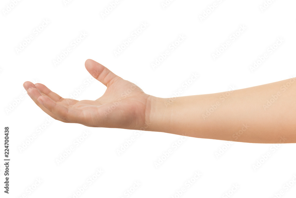 Human hand in reach out one's hand and picking gesture isolate on white ...