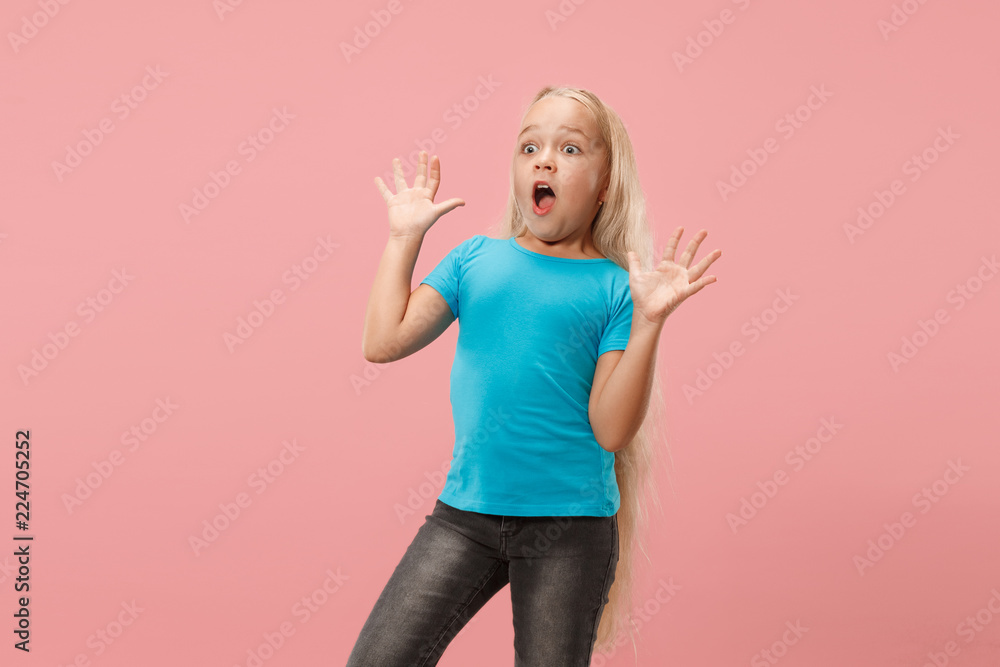 I'm afraid. Fright. Portrait of the scared teen girl. She standing ...