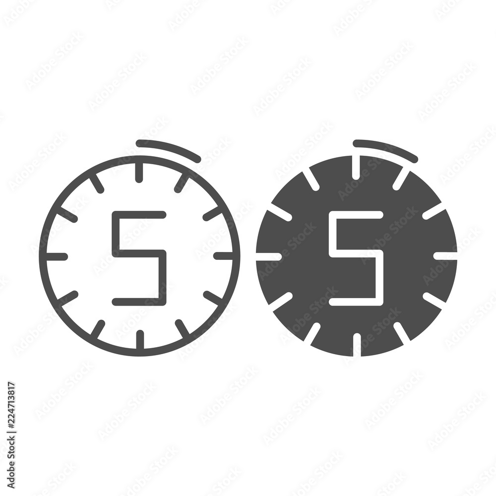 Five minutes clock line and glyph icon. Time vector illustration ...