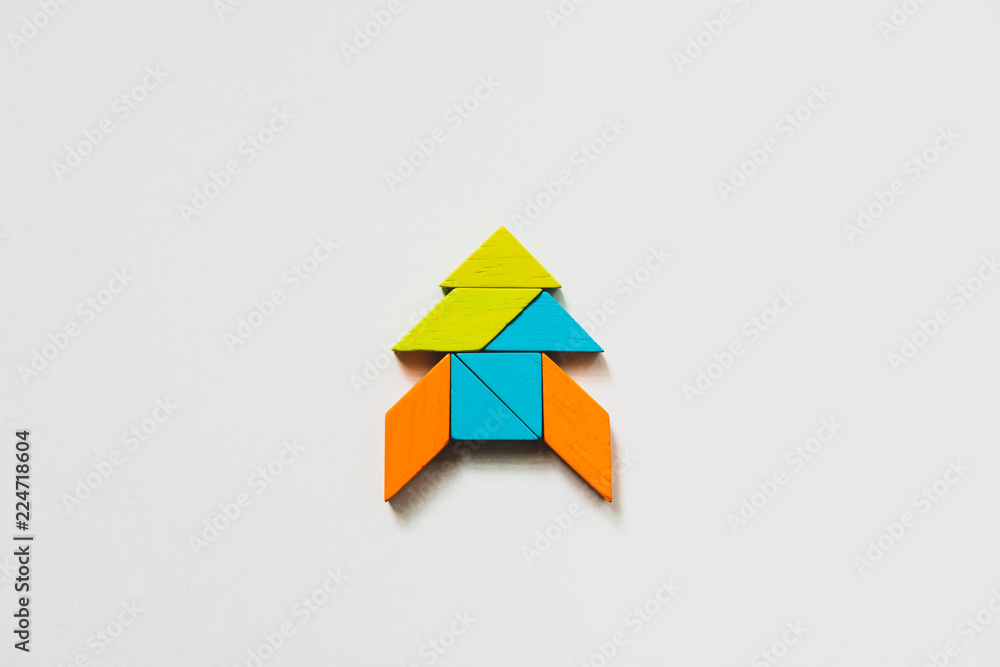 Tangram puzzle rocket shape use for education and creative concept ...
