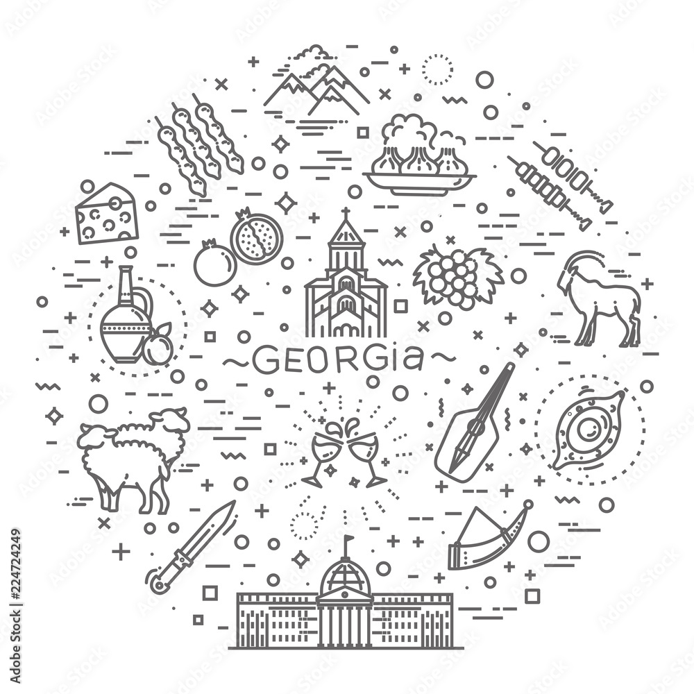 Set of georgian style icons in flat style Stock Vector | Adobe Stock