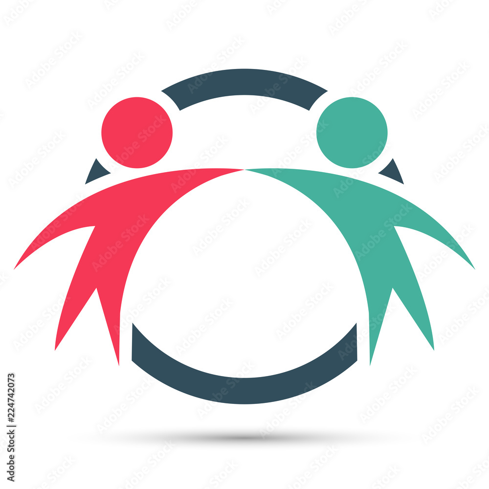 Vector graphic two happy people in a round colorful logo.icon team work ...