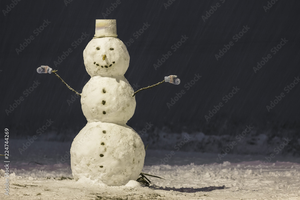 Tall snowman at winter night in the park outdoors. Stock Photo | Adobe ...