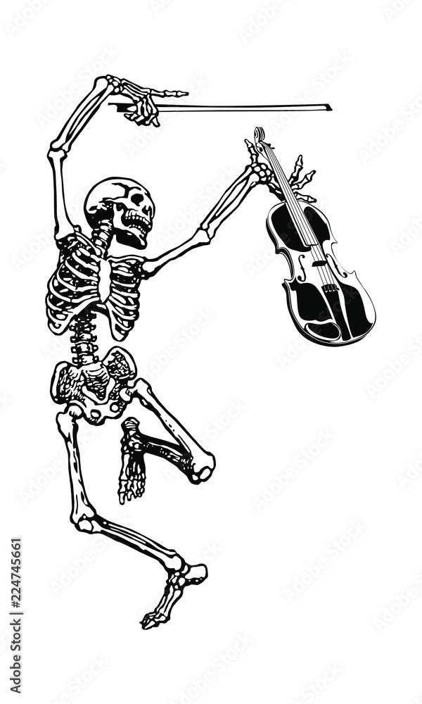 Dancing Skeleton with fiddle Stock Vector | Adobe Stock