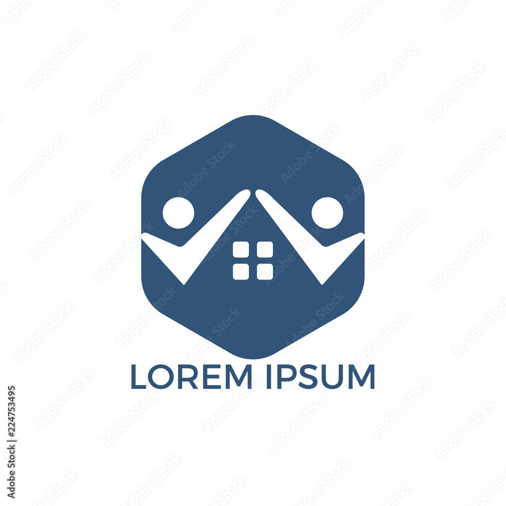 House and people logo design. House and joyful people vector logo ...