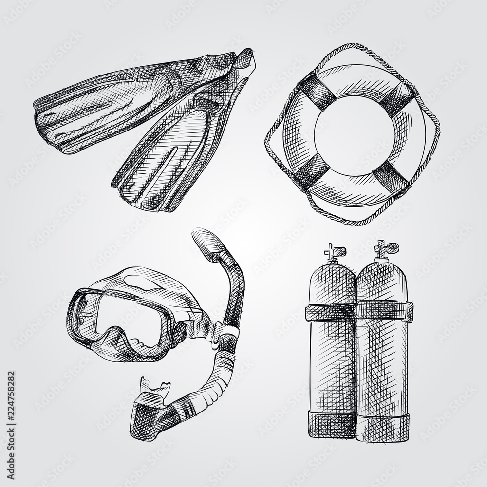 Scuba Diving Gear Drawing