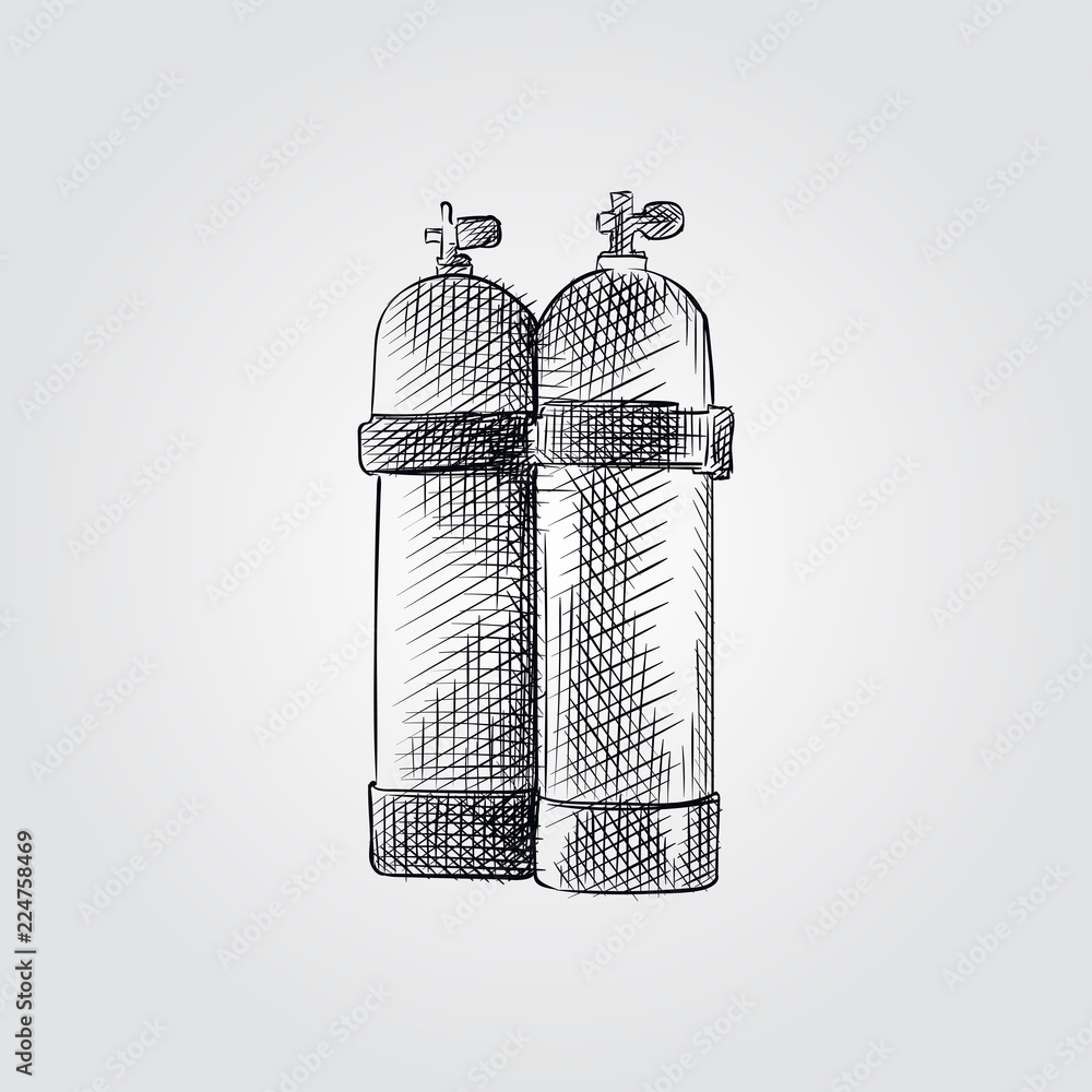 Hand Drawn air tank for diving Sketch Symbol isolated on white ...