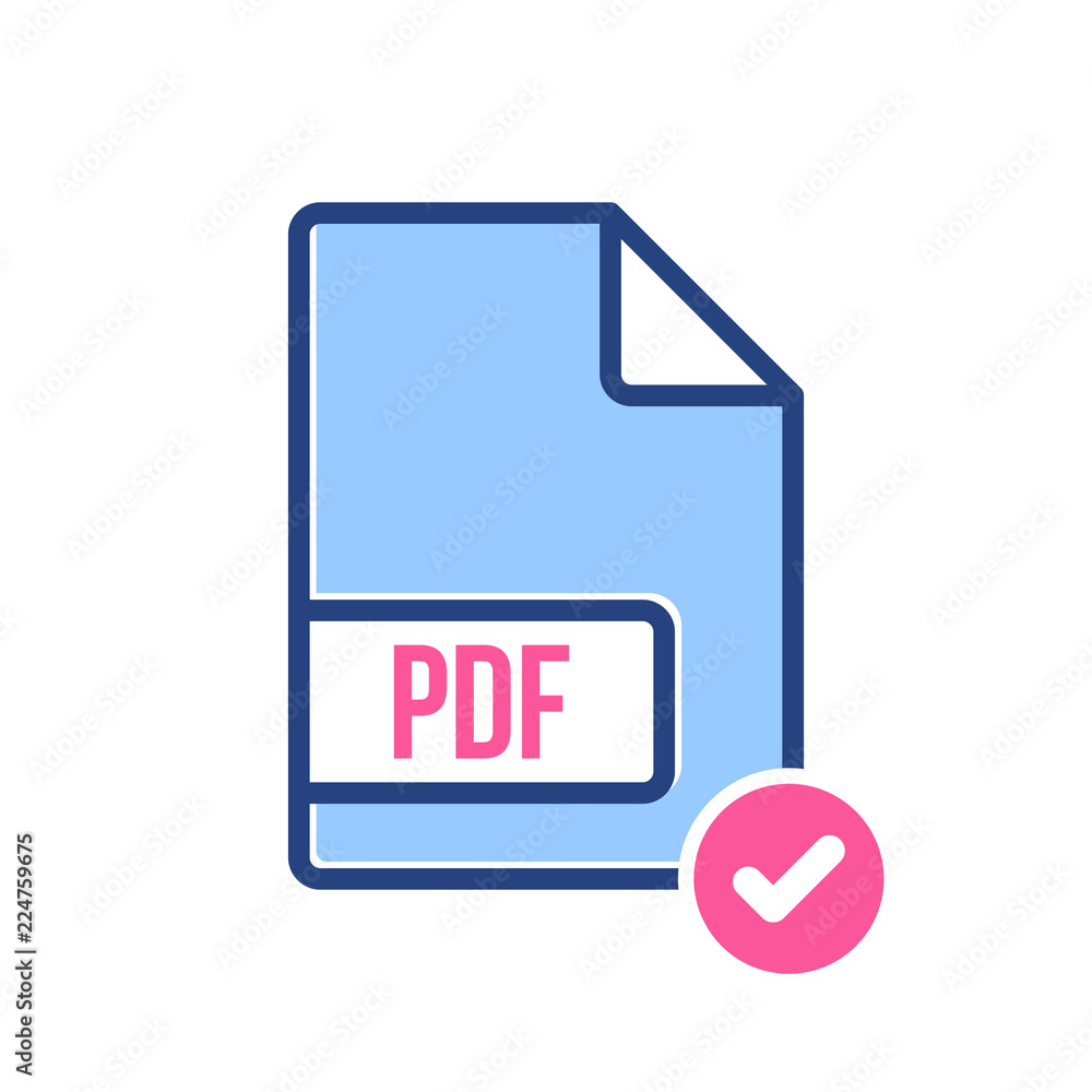 PDF document icon, pdf extension, file format icon with check sign. PDF ...