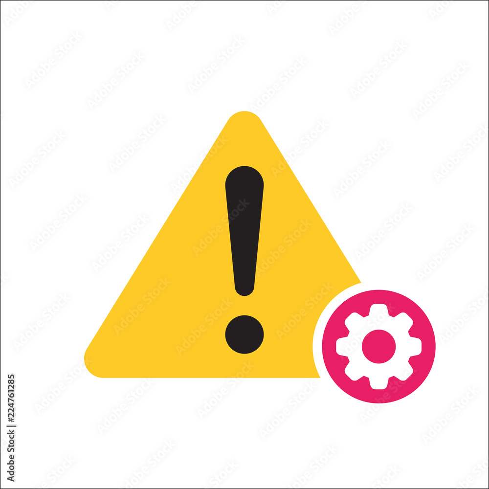 Warning triangle icon, Error, alert, problem, failure icon with settings sign. Warning triangle ...