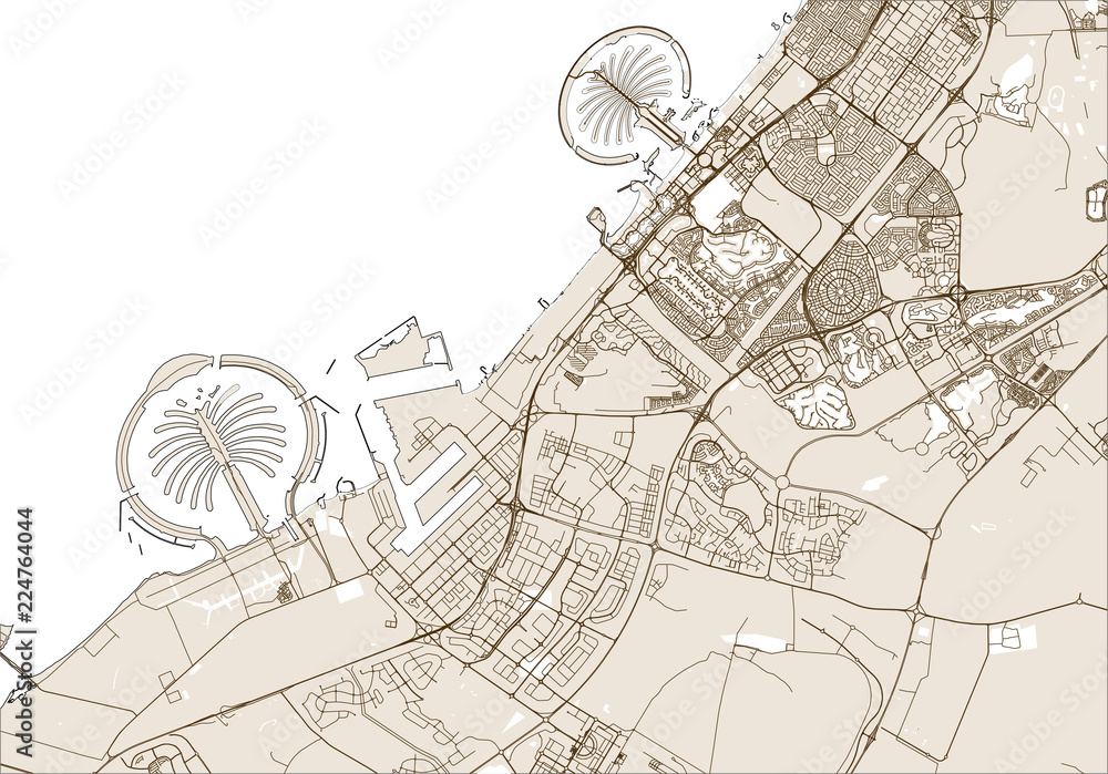 map of the city of Dubai, United Arab Emirates UAE Stock Vector | Adobe ...
