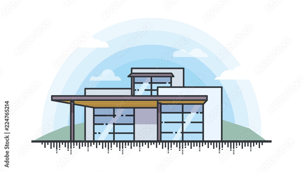 Vector illustration of landscape with private modern house for real ...