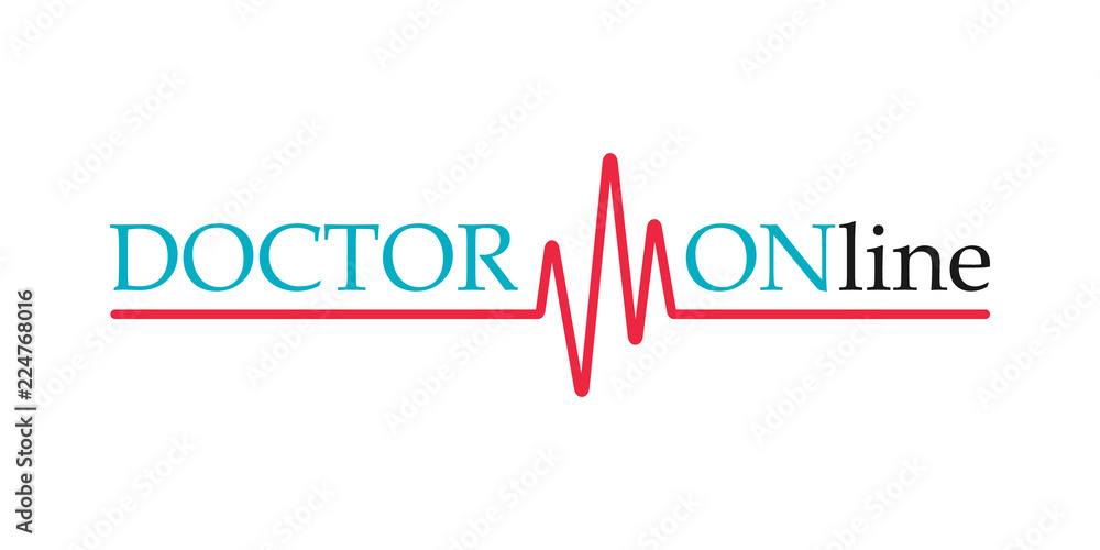 Doctors mobile app sign pulse line. Doctor online logo on white ...