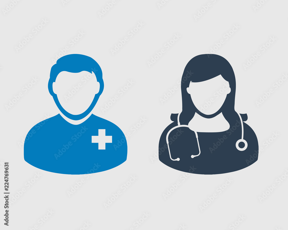 Medical Team Icon. Male and female doctor symbols on gray background ...