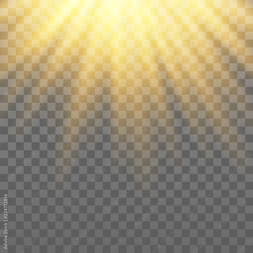Vector golden rays. Light effect on the transparent background. Stock ...