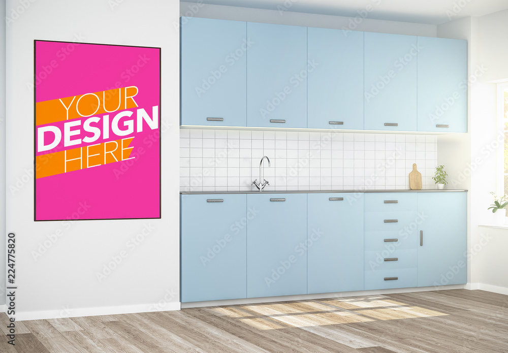 Poster in Kitchen Mockup Stock Template | Adobe Stock