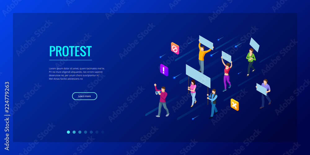 Isometric crowd of people protesters. Male and female protesters or ...