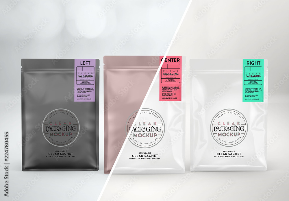 Three Resealable Sachets Mockup Stock Template | Adobe Stock