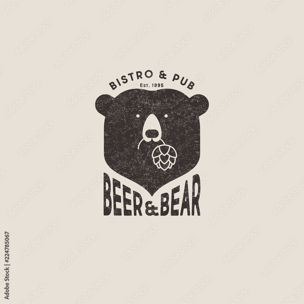 Beer and bear pub logo. The head of bear and letters emblem. Craft beer ...