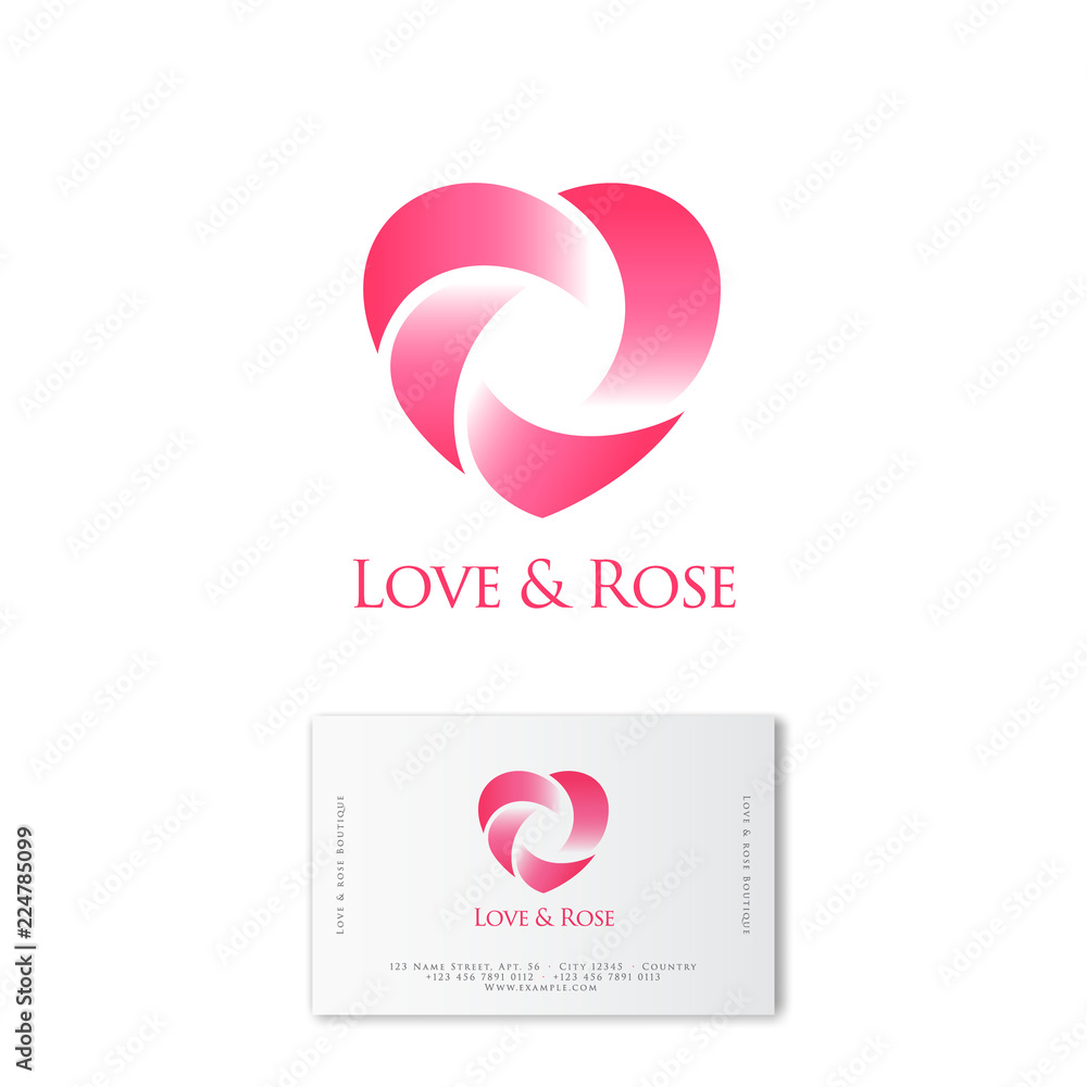 Rose and heart logo. Flower shop. Combination of rose and heart looks ...