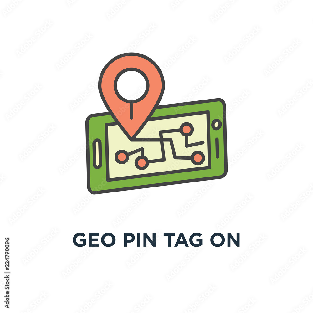 geo pin tag on mobile phone display, smartphone with map on screen, gps ...