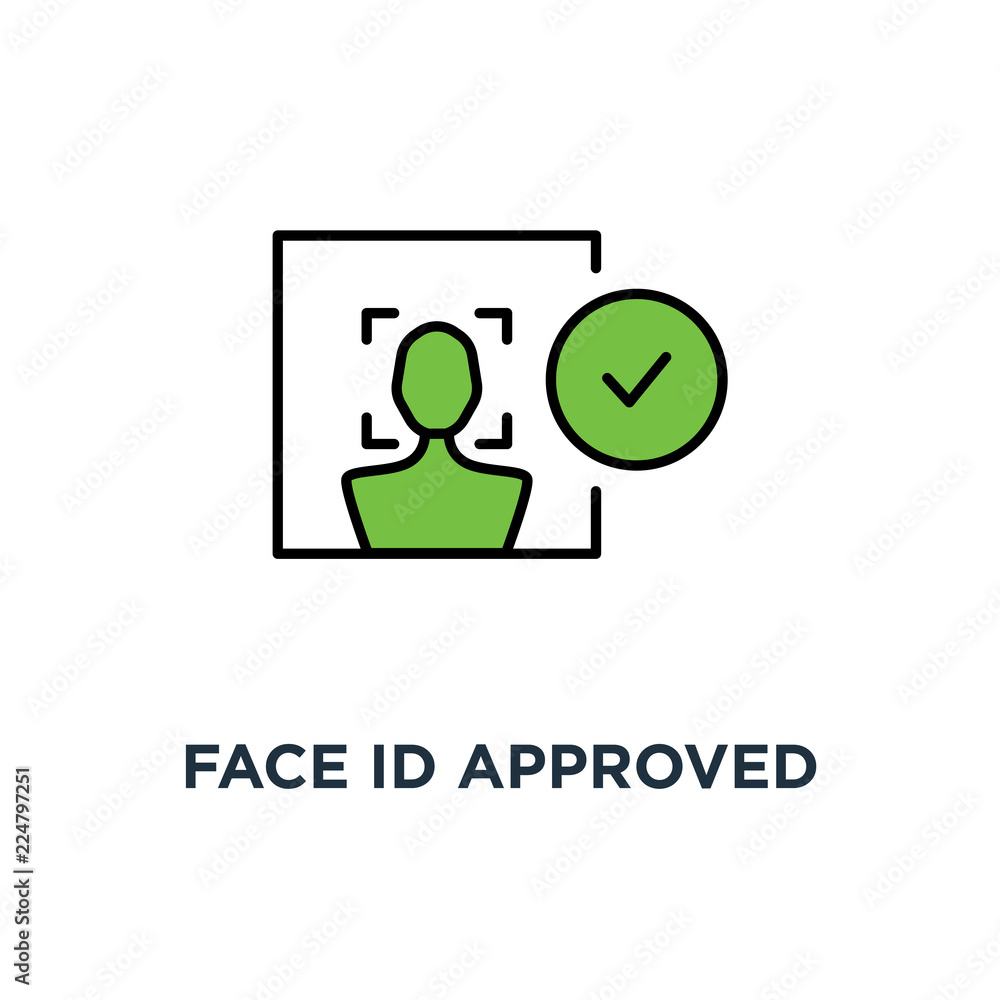 face id approved green icon, symbol of gaining access to smart phone or ...