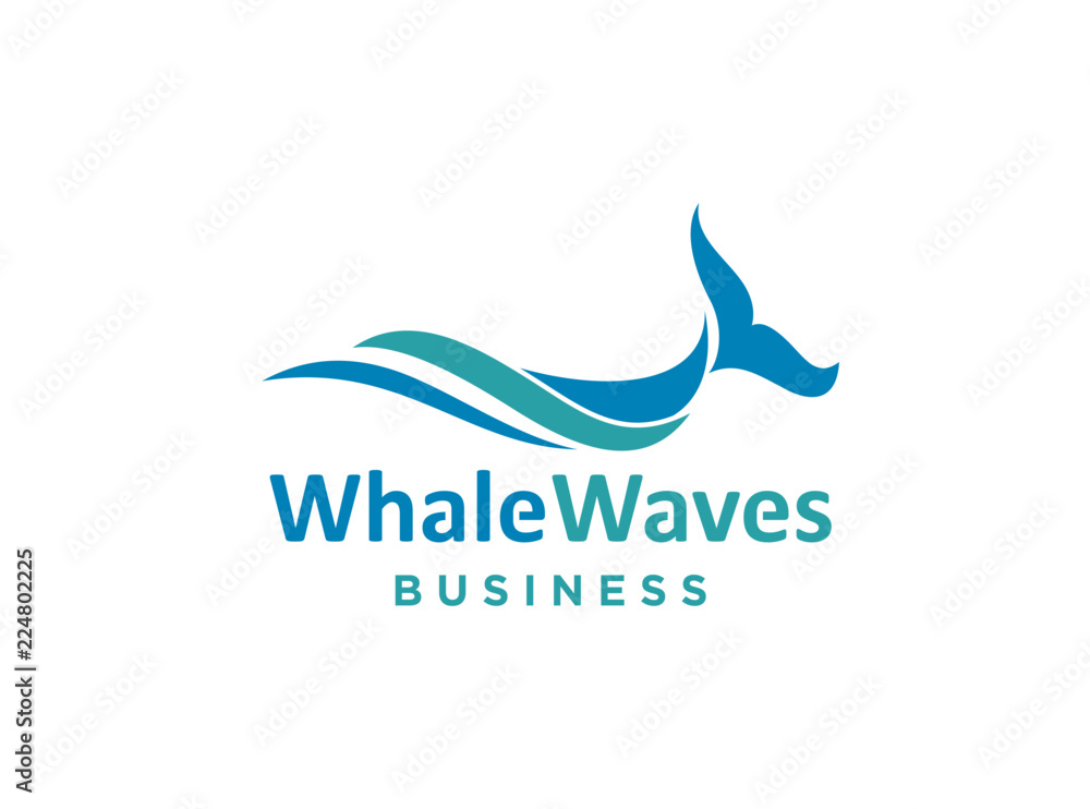 Abstract design of ocean logo with waves. sunset, sunrise, whale ...