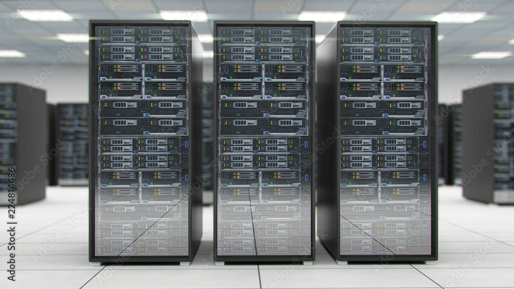 Server room center exchanging cyber datas and connections 3D rendering ...
