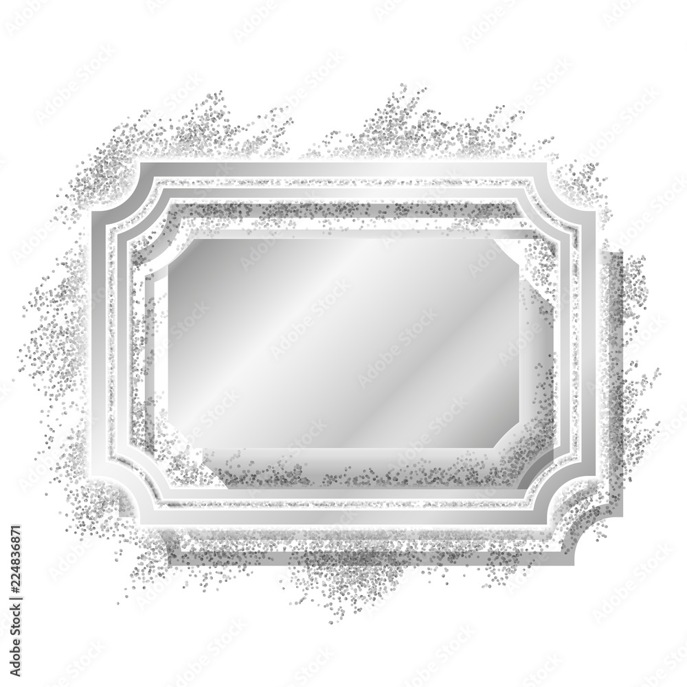 Silver frame. Beautiful glitter design. Vintage style decorative border ...