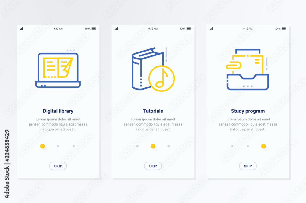 Digital library, Tutorials, Study program Vertical Cards with strong metaphors. Stock Vector ...