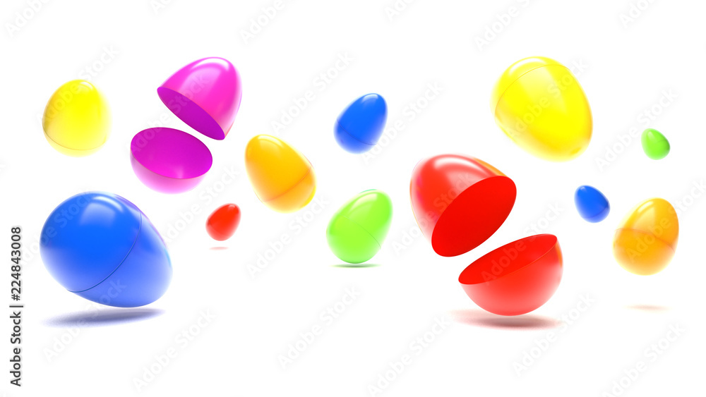 Colorful Plastic Eggs on White Background. 3d Realistic Render ...
