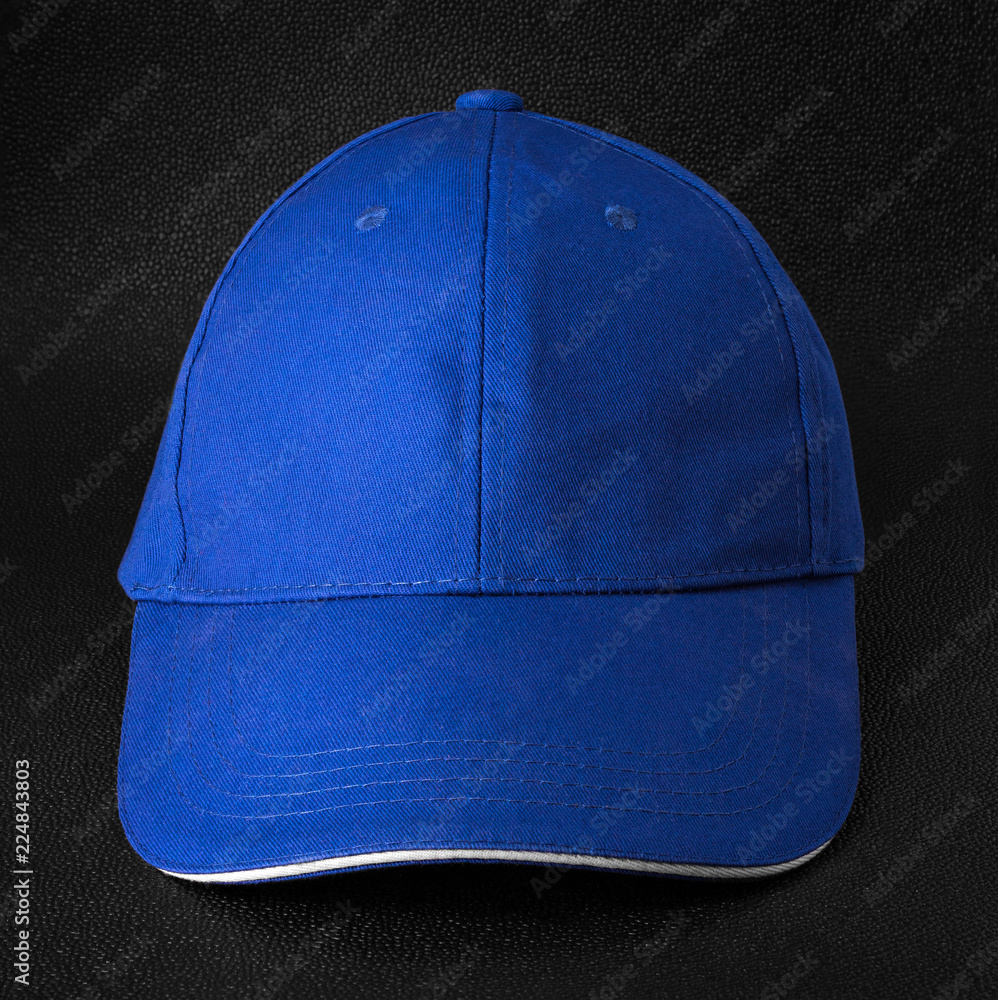 Blue cap dark background. Template of baseball cap in front view. Stock ...