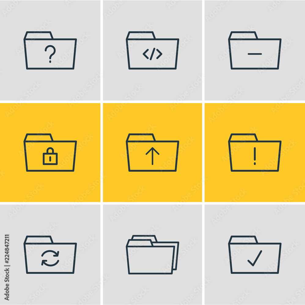 Vector illustration of 9 document icons line style. Editable set of ...