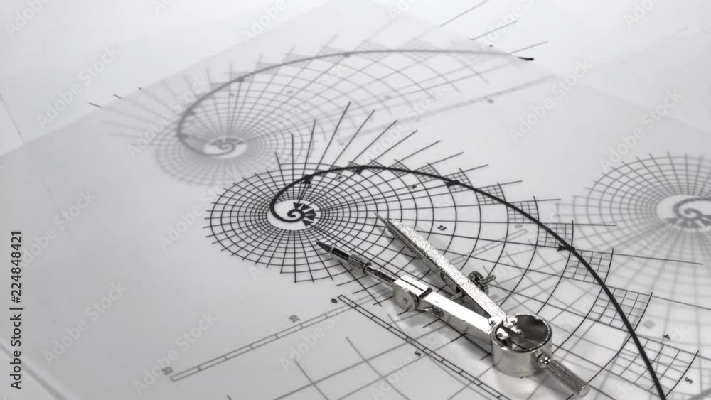 Blueprints - compass, drawing of the golden section and drawings of ...