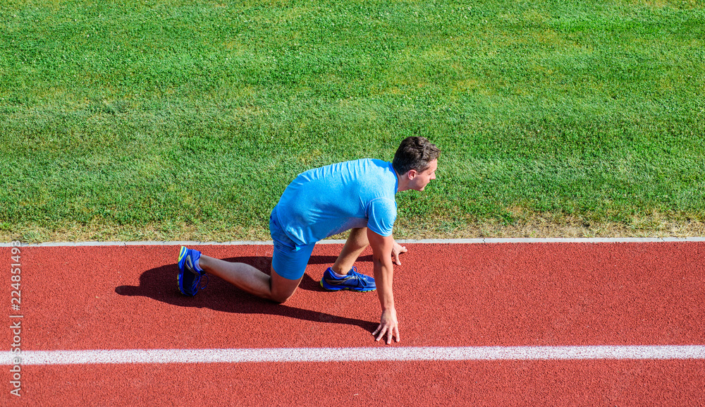 Athlete runner prepare to race. Running tips for beginners. Man athlete ...