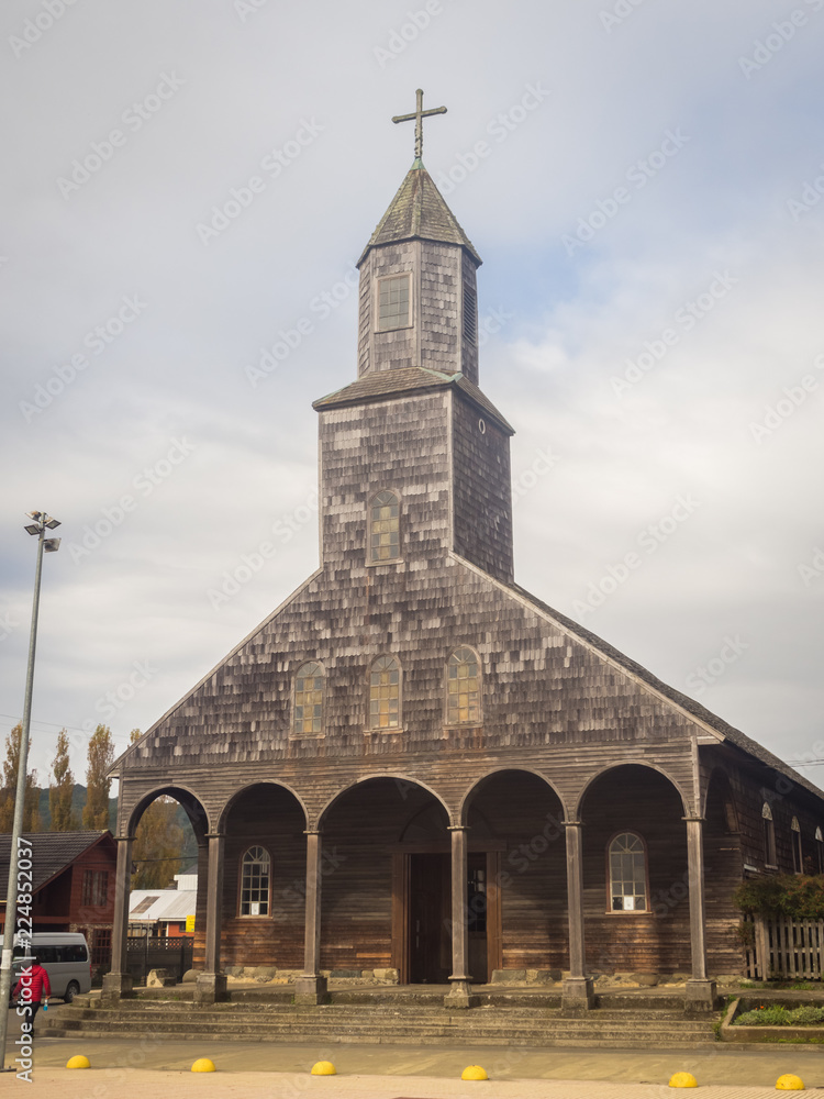 Exterior view of quinchao church, one of world heritage wooden churches ...