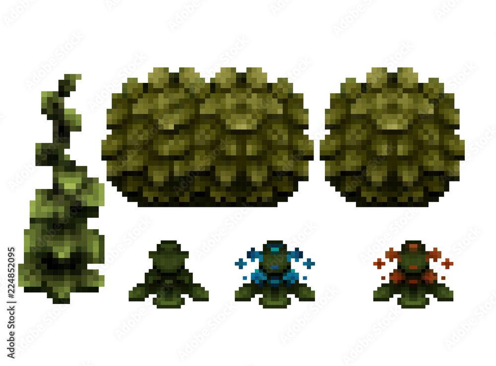 Pixel Art Bushes - Nature Elements - Assets for Mobile Games Stock ...