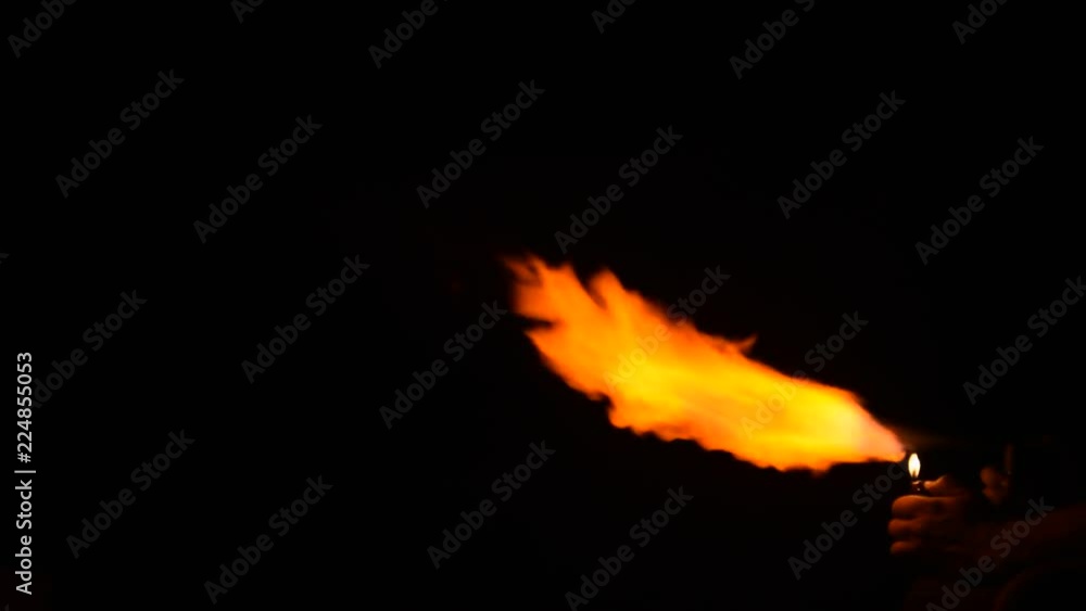 Lighter is lit, fire is sprayed. 60fps A flame emerges from the bottom ...
