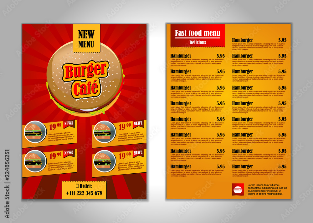 Fast food flyer design template in A4 size...candy colors. vector ...