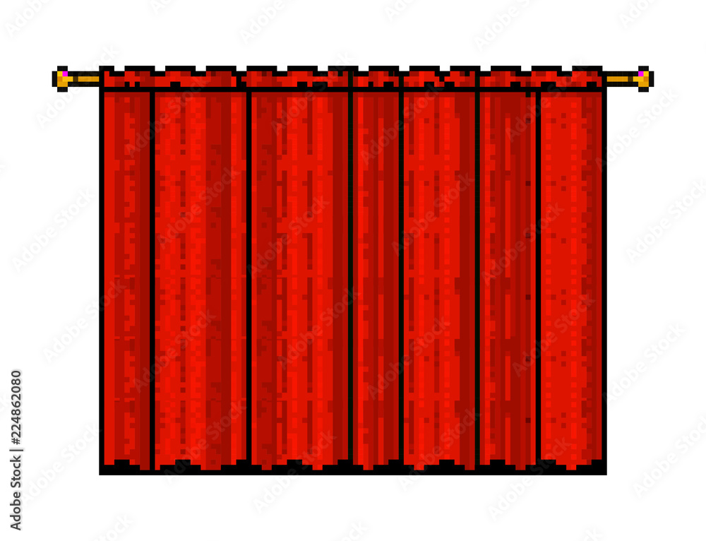 Retro Pixel Art Red Curtain Illustration isolated on white background ...