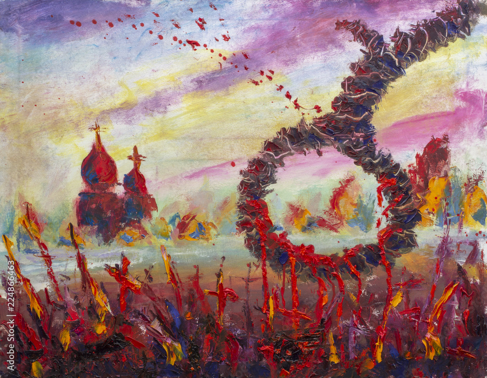 palette knife oil painting on canvas-Loop for the dead in red blood ...